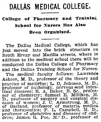Dallas Medical College: 1900-1904 | Flashback : Dallas