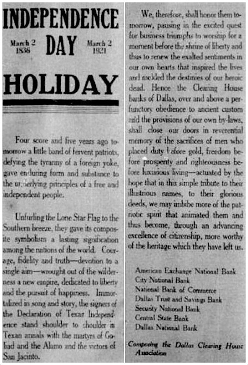 Texas Independence Day: The Most Patriotic Bank Ad EVER — 1921 ...