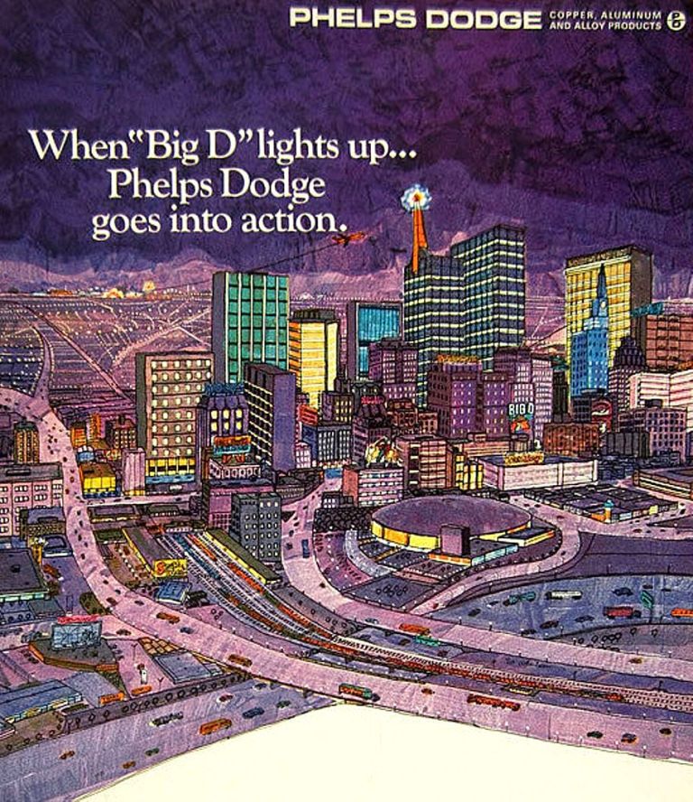 “When ‘Big D’ Lights Up” — Phelps Dodge Ad (1969) | Flashback : Dallas